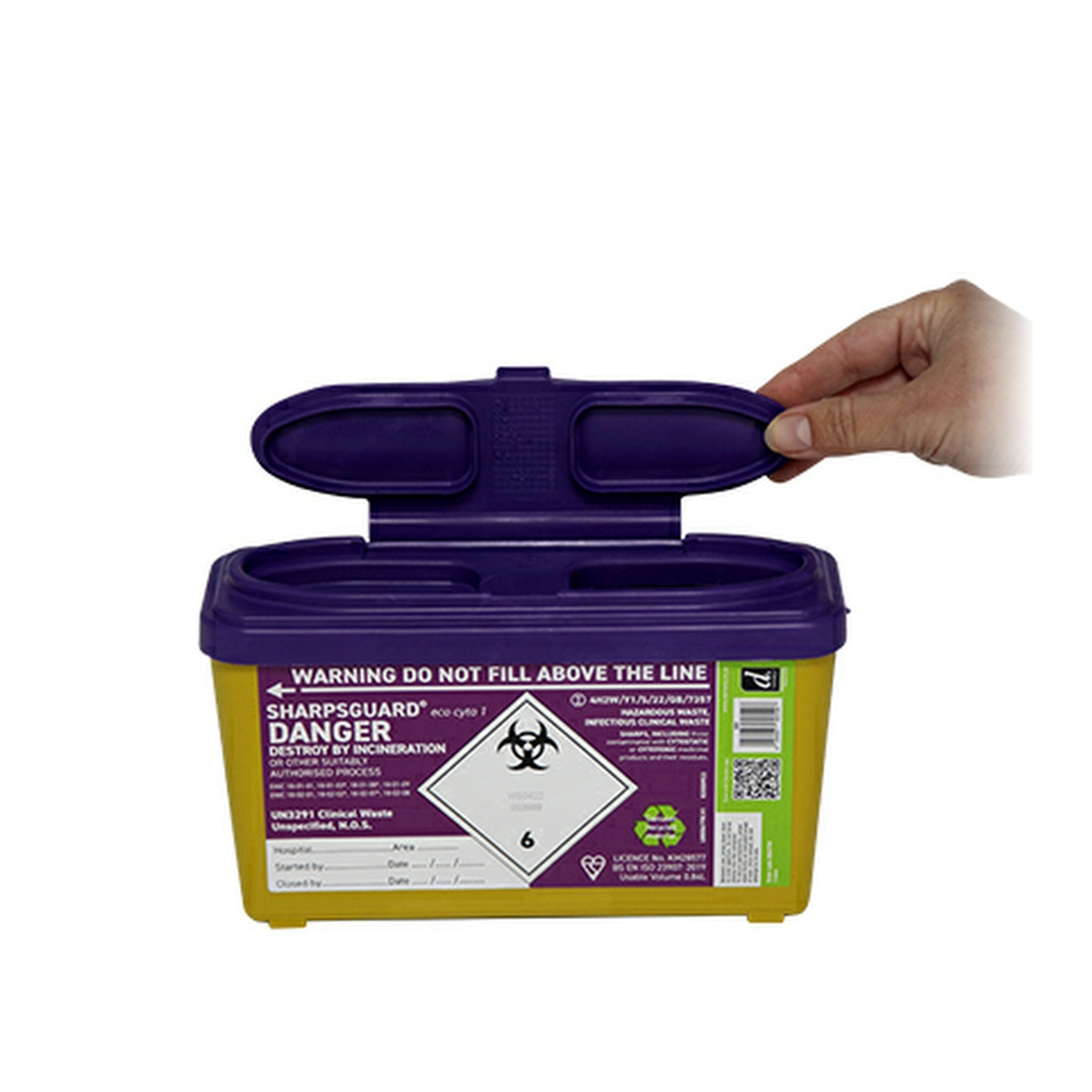 Sharps Bin Container 1ltr - Purple Lid