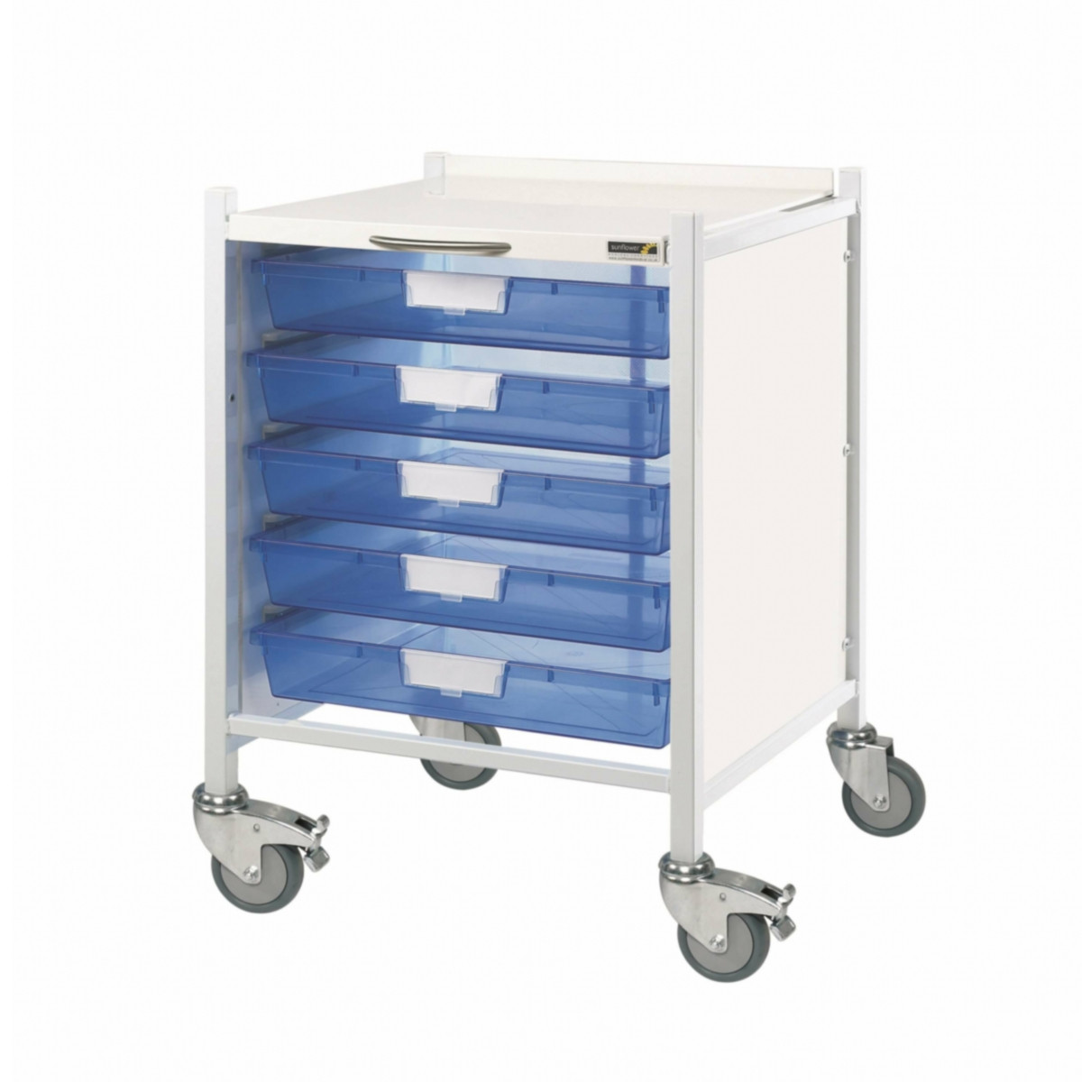 Ebrington Medical - Vista 40 Trolley - 5 Single Depth Trays - Blue Trays